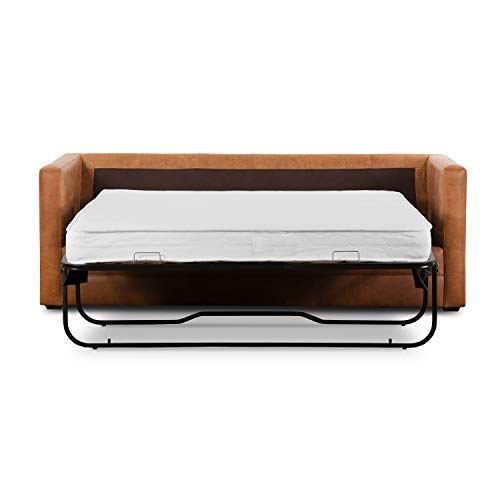 POLY & BARK Napa 82" Pull-Out Convertible Sleeper Sofa in Full-Grain Pure-Aniline Italian Leather, Cognac Tan