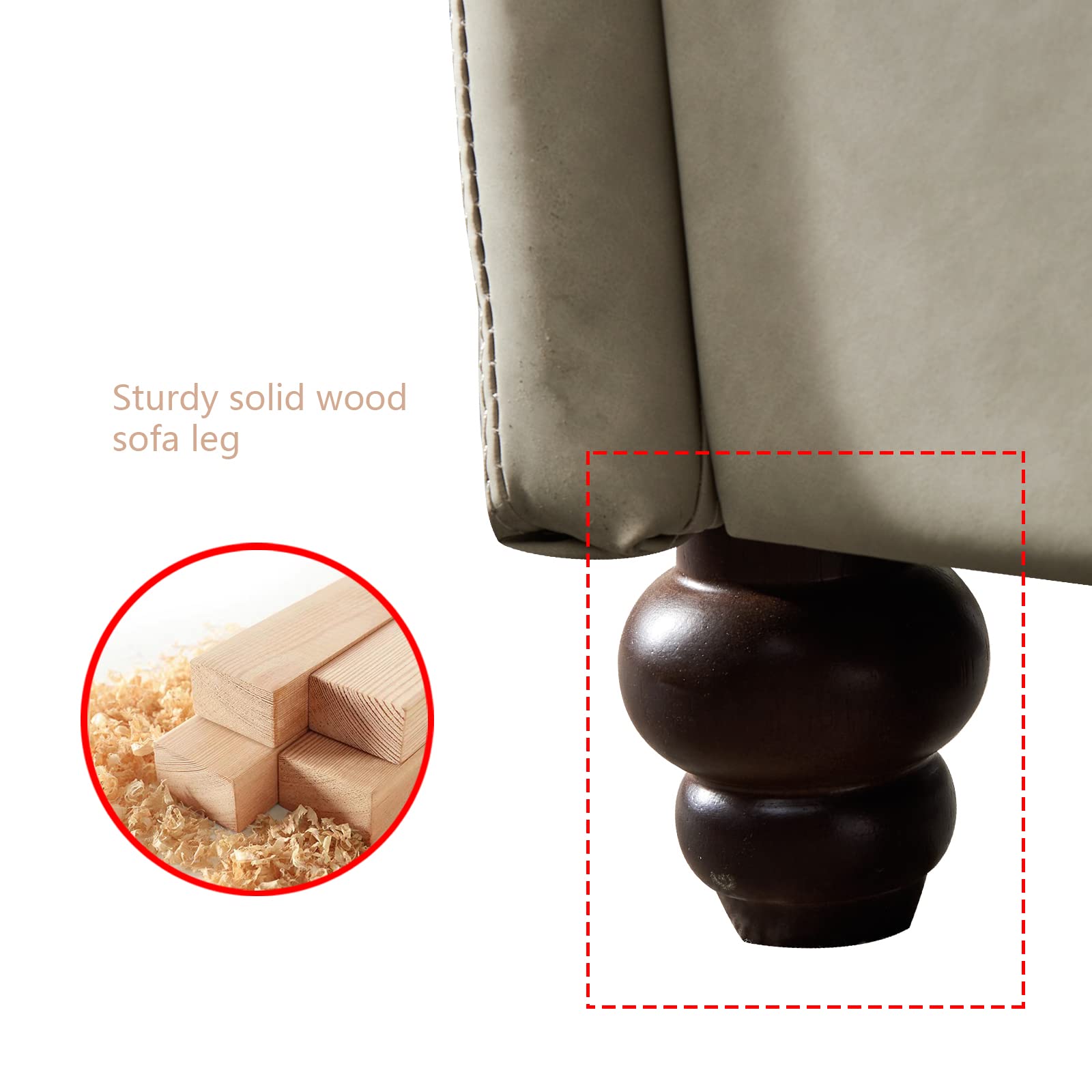 Myshle Furniture Linen Fabric Faux Leather Solid Wood Legs Upholstered Couches Sets with 3-Seat Sofa, Loveseat for Living Room,Beige