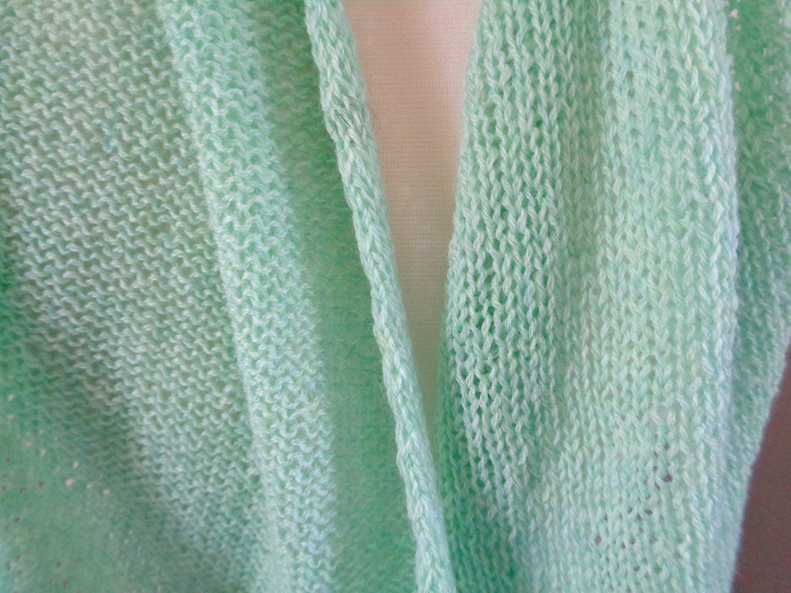 Simple Wrap Scarf, Mint Green, Merino Wool, Hand Knit, Diagonal Bias, Elegant Drapey, Women & Teen Girls, Super Light