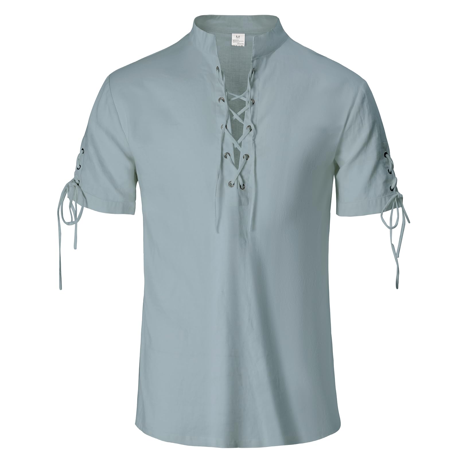 IWQBQ Mens Renaissance Shirt Pirate Medieval Viking Steampunk Top Lace Up V Neck Linen Short Sleeve Halloween Costume(Z2827BU,3XL)