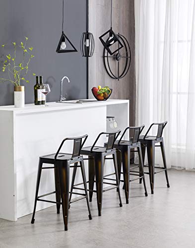 HAOBO Home Modern Industrial Metal Barstools Distressed Bar Stools Counter Height Stools [Set of 4] (24" Low Back Distressed Golden)