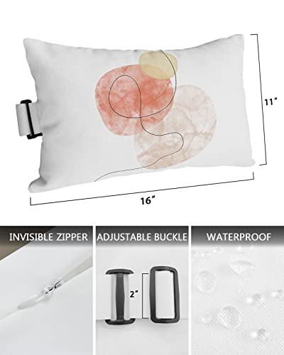 Recliner Head Pillow Ledge Loungers Chair Pillows with Insert Abstract Watercolor Red Yellow Round Lines Lumbar Pillow with Adjustable Strap Outdoor Waterproof Patio Pillows for Beach Pool, 2 PCS