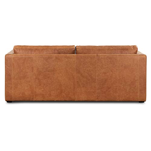 POLY & BARK Napa 82" Pull-Out Convertible Sleeper Sofa in Full-Grain Pure-Aniline Italian Leather, Cognac Tan
