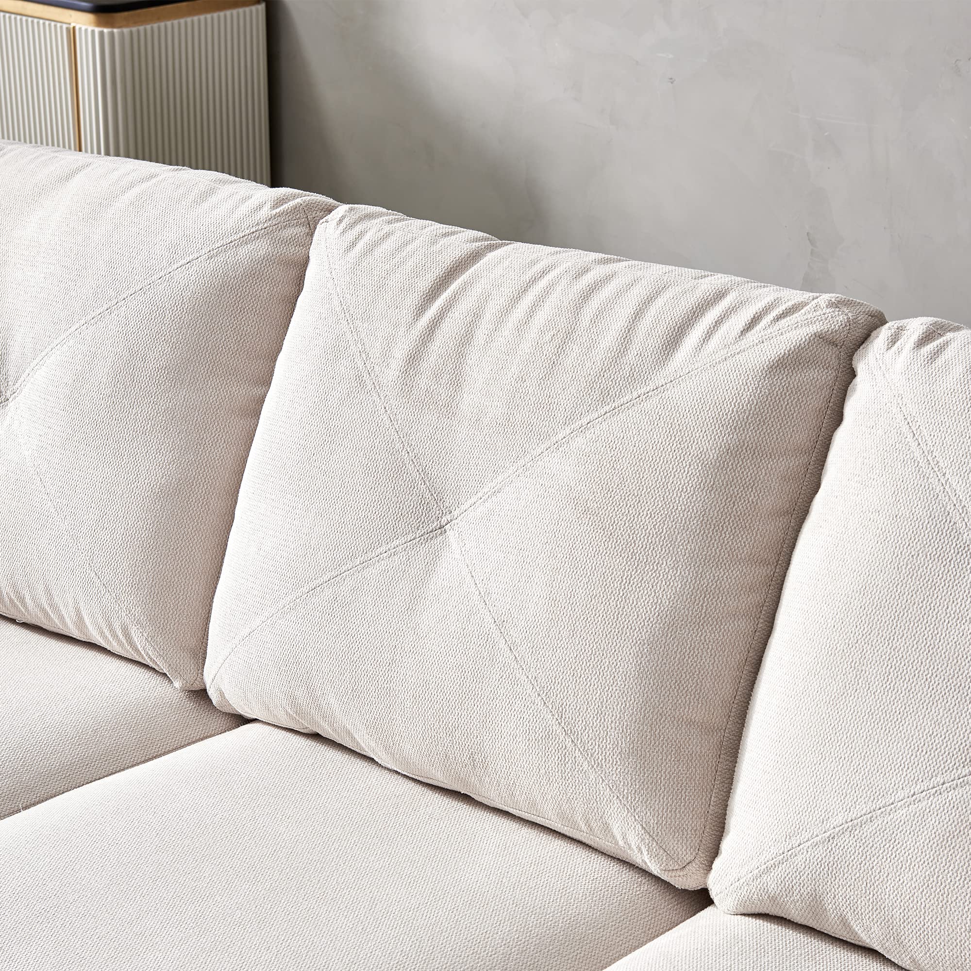 Myshle Furniture Linen Fabric Faux Leather Solid Wood Legs Upholstered Couches Sets with 3-Seat Sofa, Loveseat for Living Room,Beige