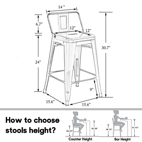 HAOBO Home Modern Industrial Metal Barstools Distressed Bar Stools Counter Height Stools [Set of 4] (24" Low Back Distressed Golden)