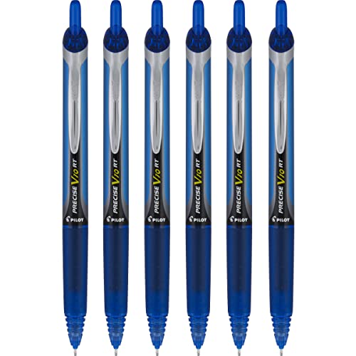 Pilot Precise V10 RT Retractable Liquid Ink Rollerball Pens, Bold Point, 1.0mm, Blue Ink, 6 Count