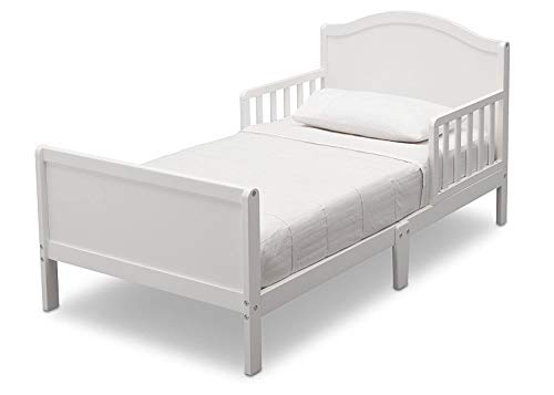 Delta Children Bennett Toddler Bed, Bianca White + Delta Children Twinkle Galaxy Dual Sided Recycled Fiber Core Toddler Mattress (Bundle)