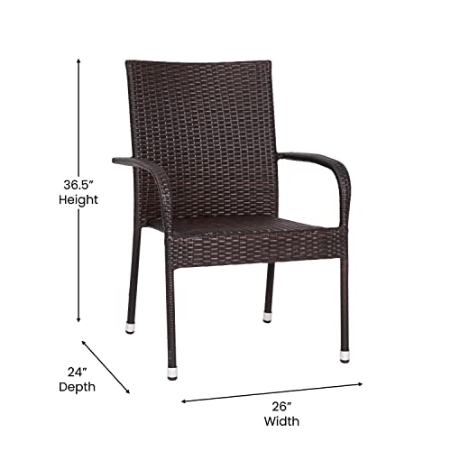 Flash Furniture Indoor/Outdoor Dining Chairs with Arms Wicker Wrapped Steel Frames, 4 Pack, Espresso