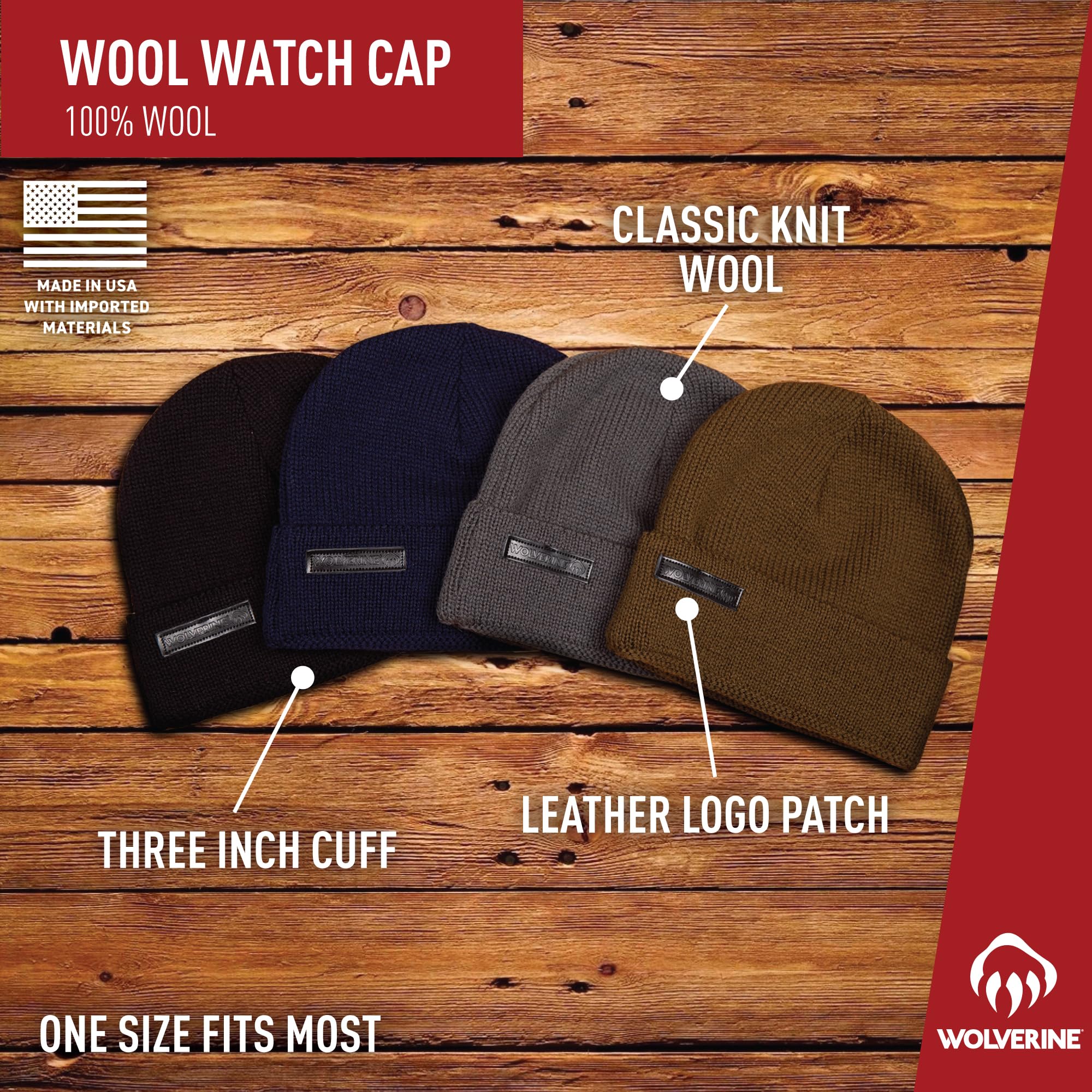 WOLVERINE Unisex Performance Beanie-Durable for Work and Outdoor Adventures (One Size Fits Most), Wool Watch-Dark Olive