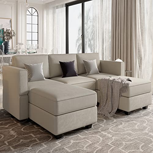 Belffin Modular Sectional Sofa with Double Chaise Velvet U Shaped Sofa Reversible Sectional Couch with Storage Grey