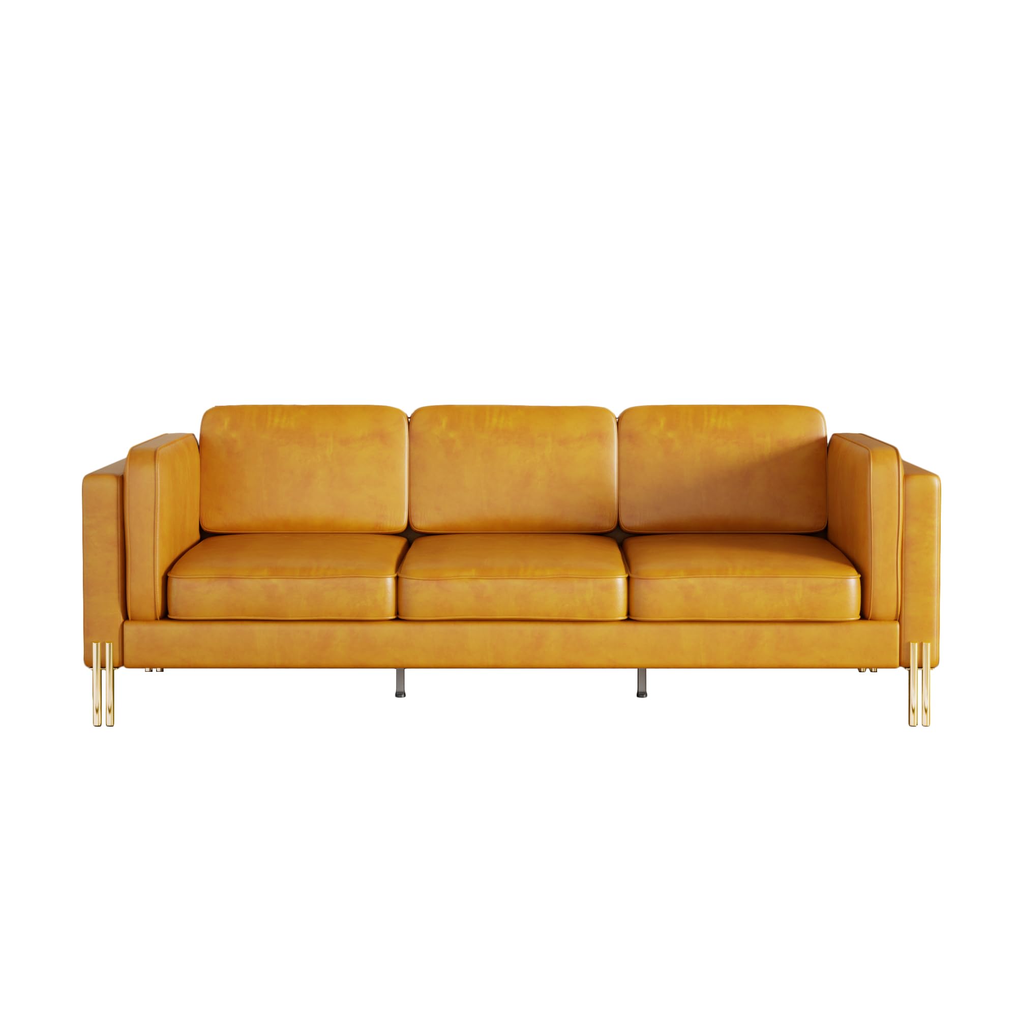 Lostcat 94"PU Leather Sofa, Mid-Century Modern Loveseat Couches Modern Sofa,94" Sofa with Reversible PU Leather Upholstered, Large 3 Seater Sofa with Gold Metal Legs for Living Room Comfy Couch,Brown