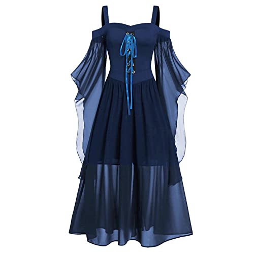 Renaissance Faire Costume Women Chest Braces Cross Off-The Halloween Dresses Couples Costumes Burlesque Outfits for Women Ren Faire Costume Steampunk Dress Princess Costume for Women(1-Navy,Large)