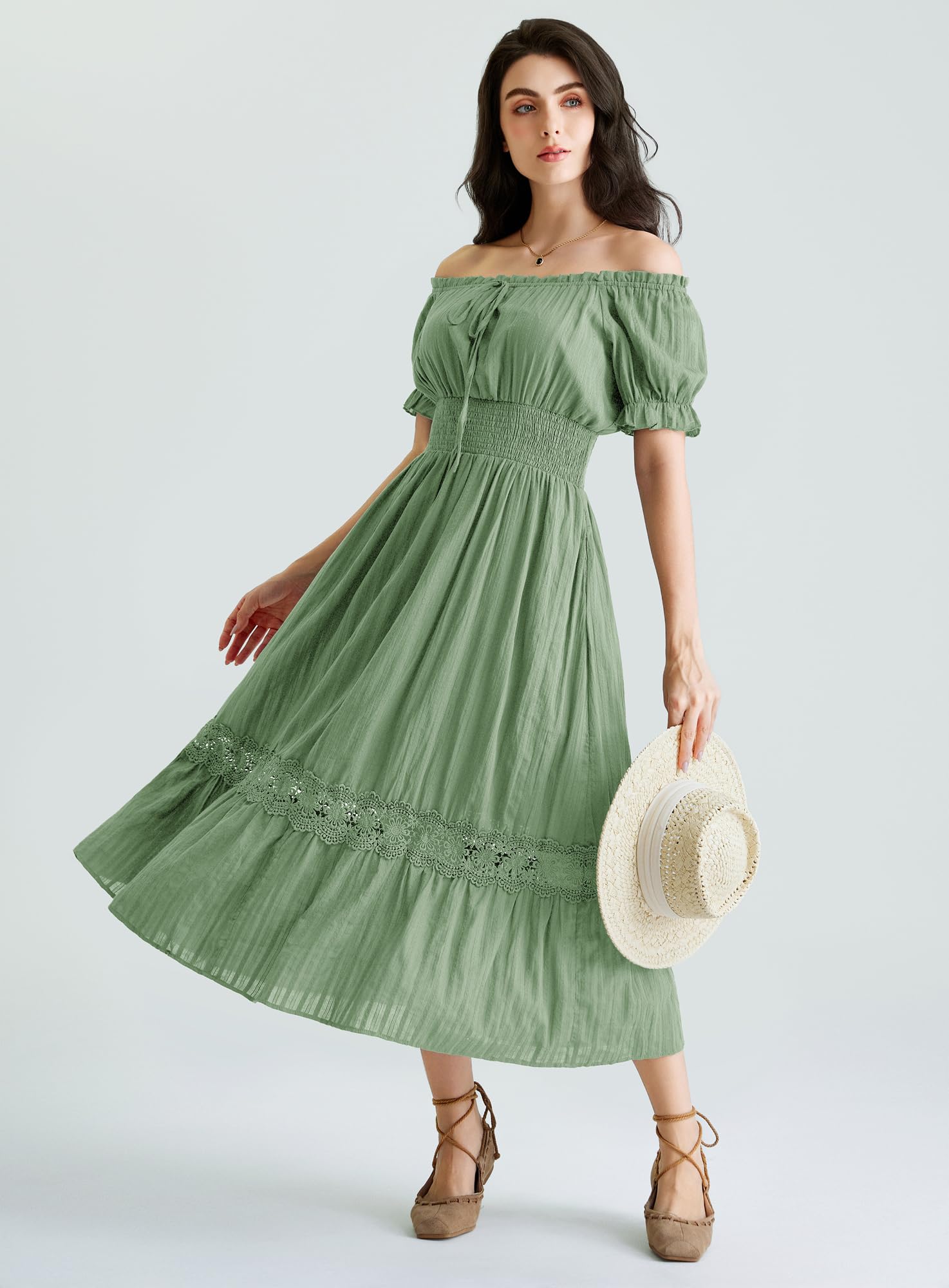 Renaissance Dress for Women Medieval Midi Length Vintage Dresses Light Green L