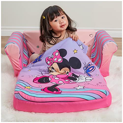 Marshmallow Furniture, Minnie Mouse 3-in-1 Slumber Sofa, Foam Toddler Nap Mat with Attached Blanket