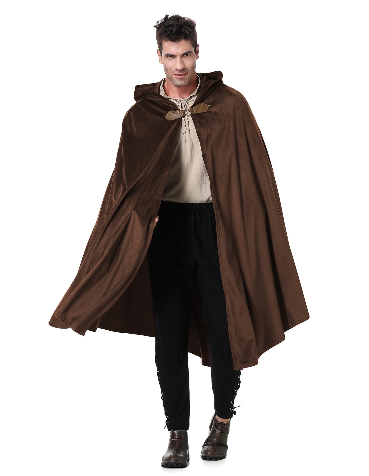 Colorful House Adult Northern knight Costume Cloak Gothic Witch Cloak Renaissance Medieval Capes(Brown,39")