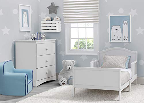 Delta Children Bennett Toddler Bed, Bianca White + Delta Children Twinkle Galaxy Dual Sided Recycled Fiber Core Toddler Mattress (Bundle)