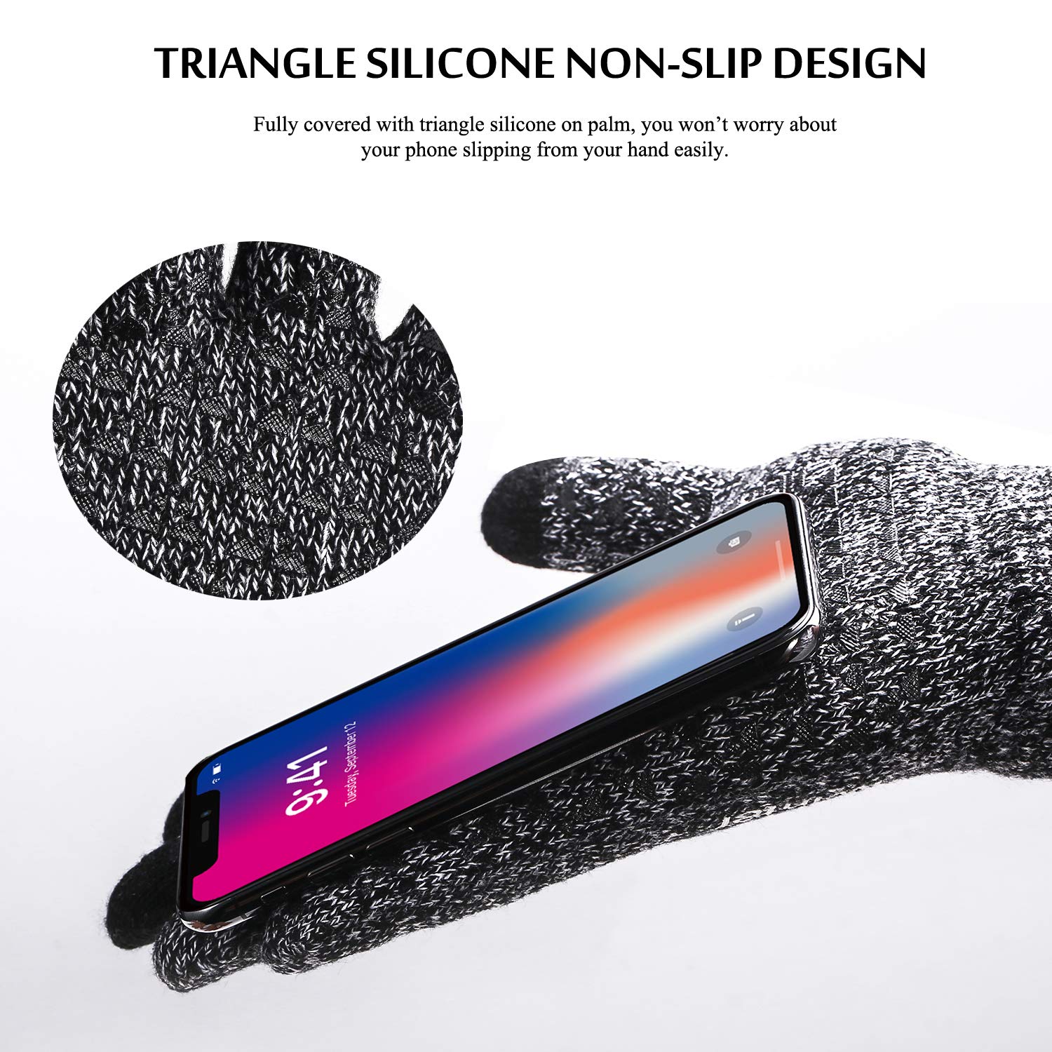 TRENDOUX Unisex Touchscreen Winter Gloves - Elastic Cuff, Thermal Lining, Stretchy Material - Black, White