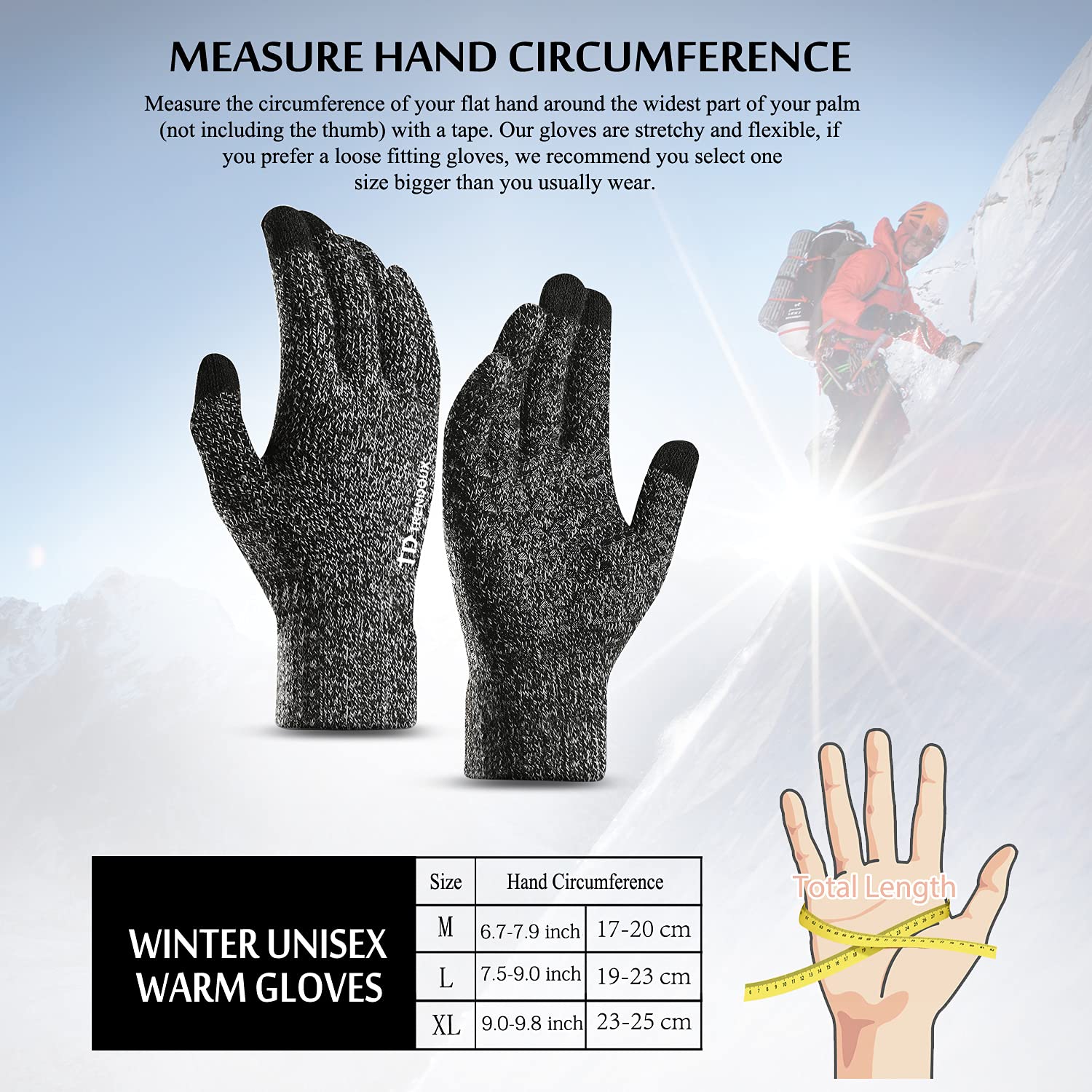 TRENDOUX Unisex Touchscreen Winter Gloves - Elastic Cuff, Thermal Lining, Stretchy Material - Black, White