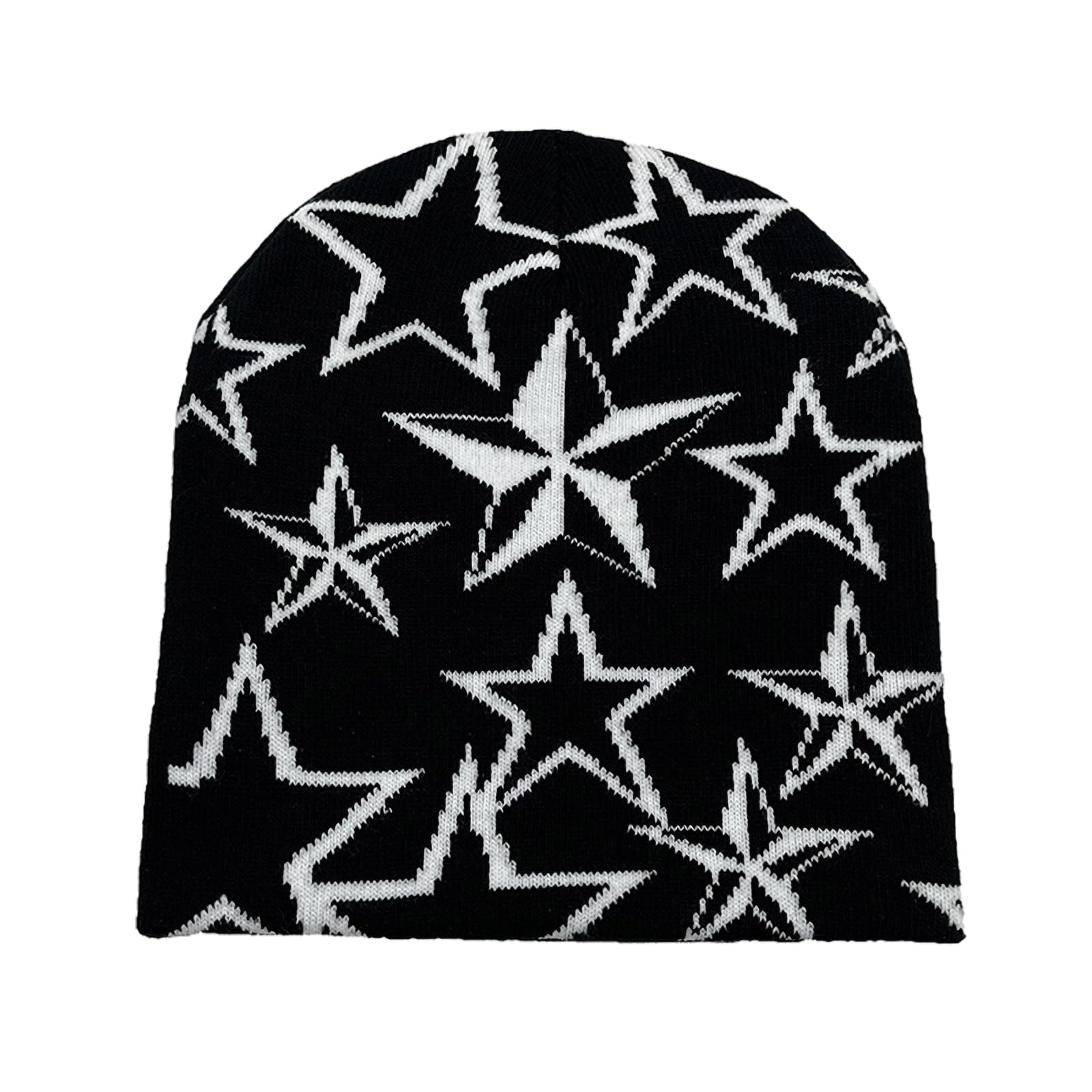 Diskebuiss Y2k Wool Beanie for Unisex-Adults, Star Pattern, One Size, White