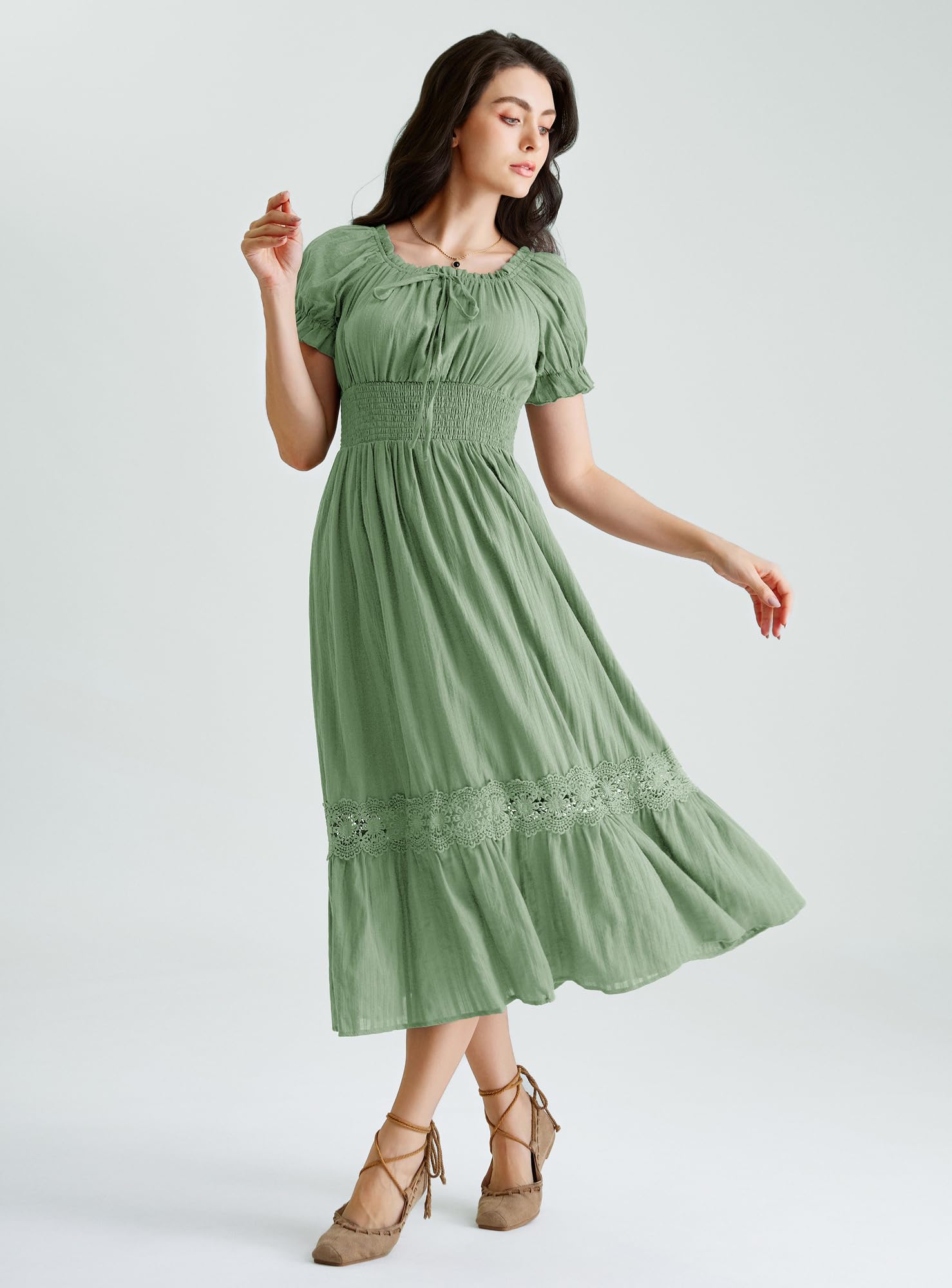 Renaissance Dress for Women Medieval Midi Length Vintage Dresses Light Green L