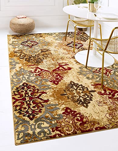 Unique Loom Barista Collection Modern, Abstract, Vintage, Pattern, Distressed, Rustic, Warm Colors Area Rug, 9 ft x 12 ft, Beige/Black