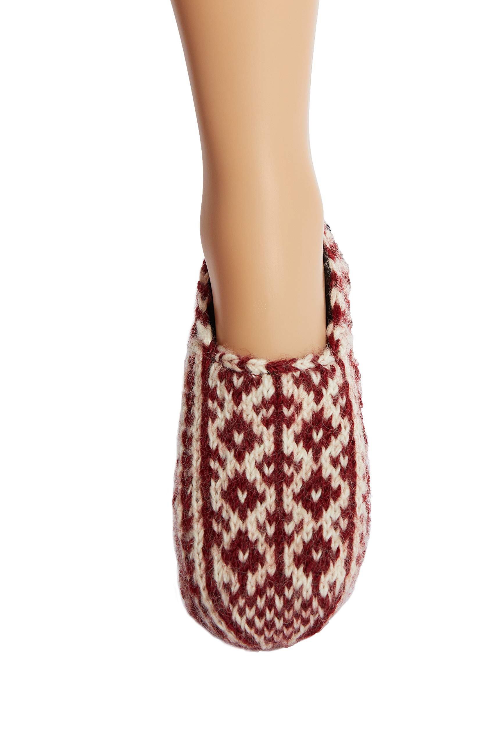 Red Hand Knit Wool Fleece Lined Tibetan Slipper Socks Small