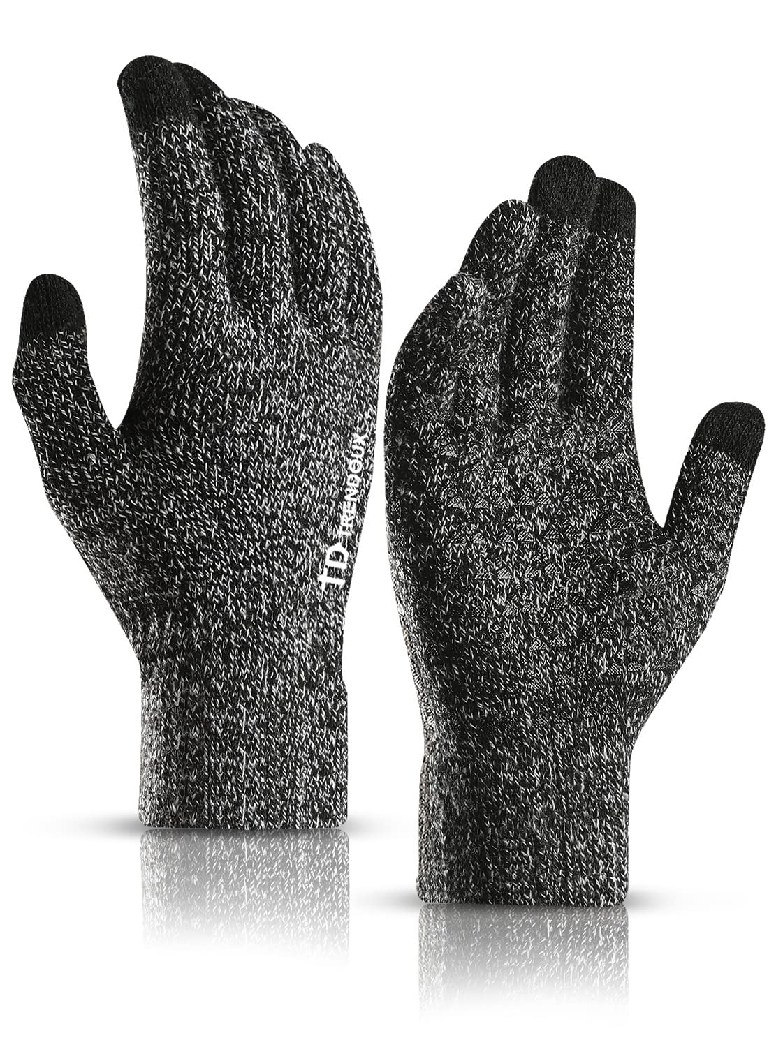 TRENDOUX Unisex Touchscreen Winter Gloves - Elastic Cuff, Thermal Lining, Stretchy Material - Black, White