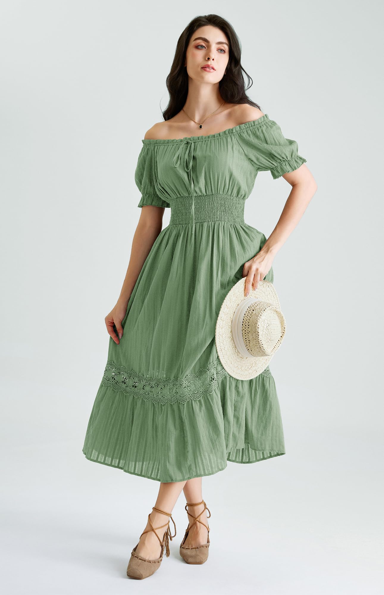 Renaissance Dress for Women Medieval Midi Length Vintage Dresses Light Green L