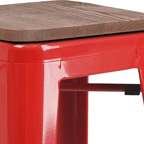 Flash Furniture Lily 4 Pk. 30" High Backless Red Metal Barstool with Square Wood Seat