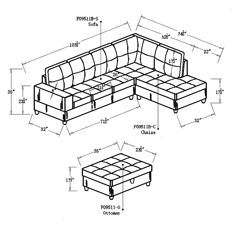 HOMVET PU L-Shaped Sofa Set with Right Chaise, Storage Ottoman,3 Piece Vegan Leather Sectional with 2 Toss Pillows,Square Arms,for Living Room/Apartment/Office,Black & White