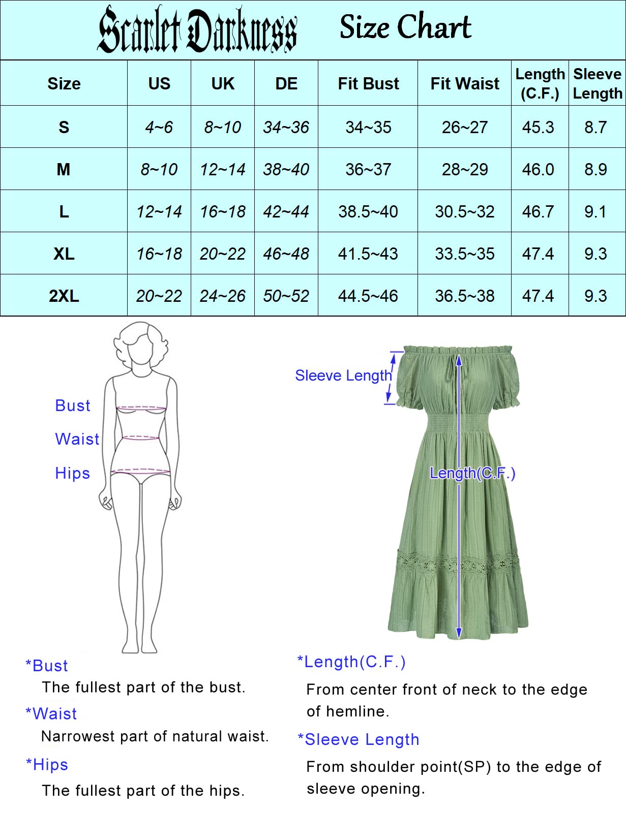 Renaissance Dress for Women Medieval Midi Length Vintage Dresses Light Green L