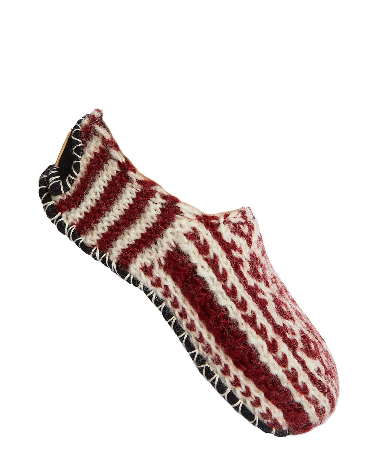 Red Hand Knit Wool Fleece Lined Tibetan Slipper Socks Small
