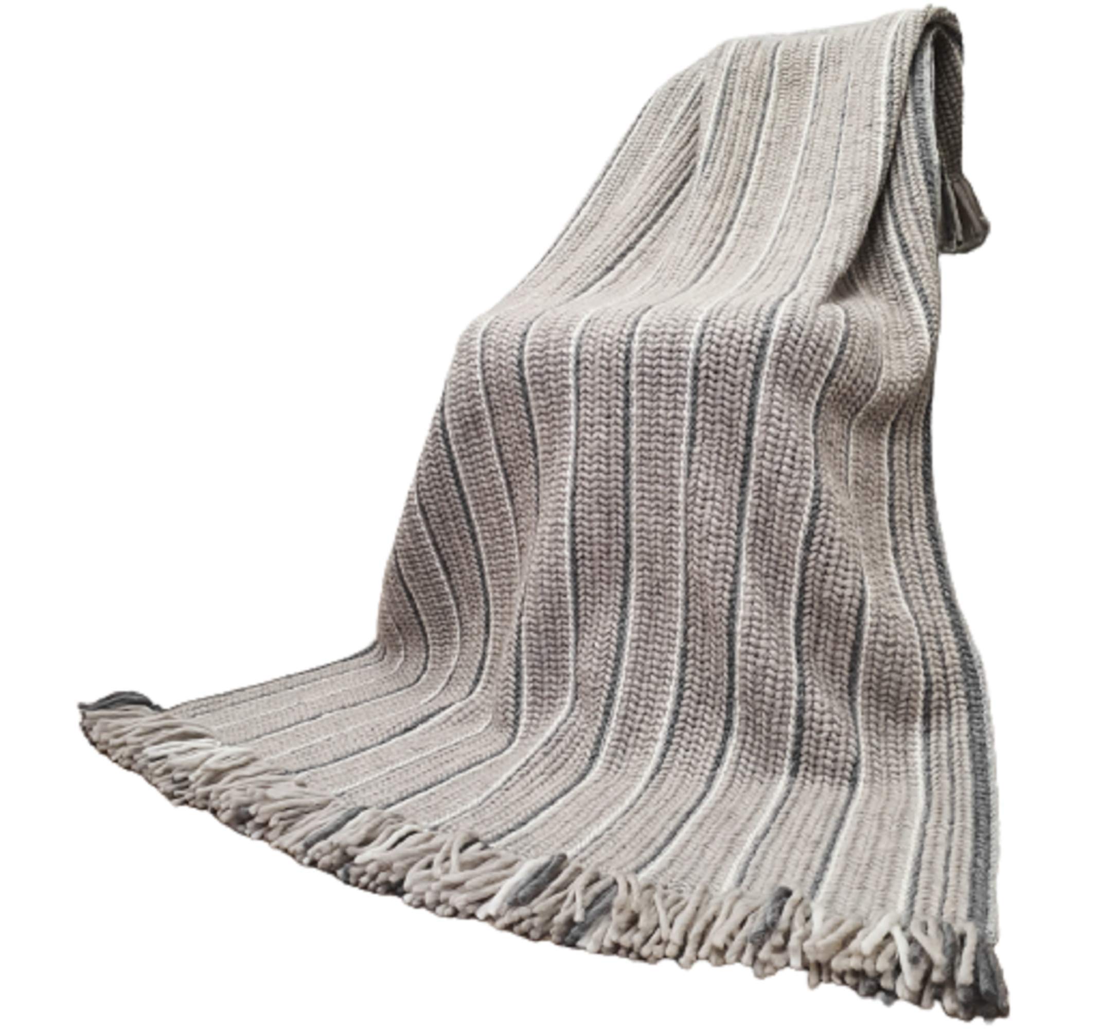 Crochet wool Blanket Gray Beige Warm throw blanket merino Knit Handmade Throw, 43x63 inches