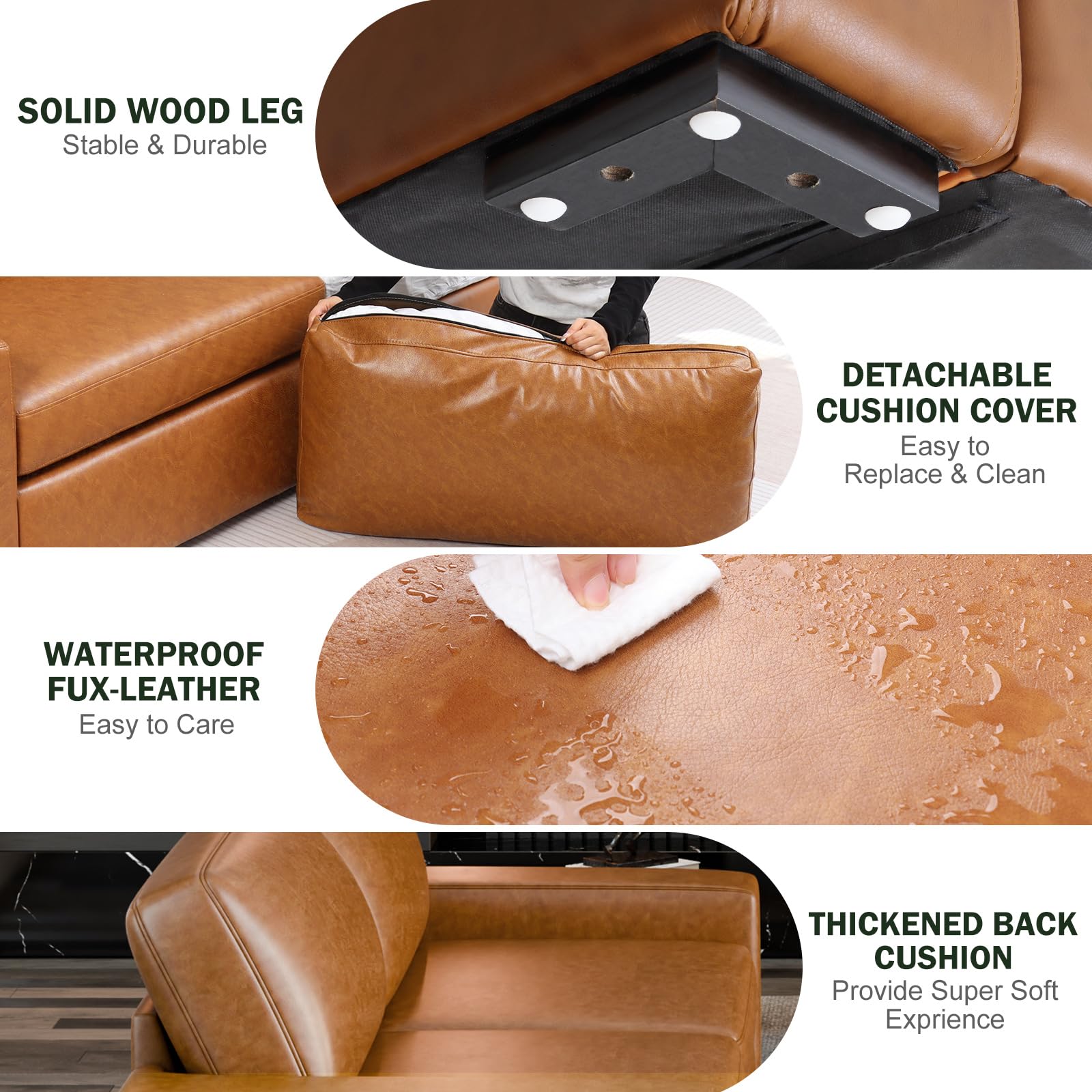 ELUCHANG 85" Faux Leather Sofa Couches, 3 Seater Mid-Century Modern Sofa with Extra Deep Seats,Upholstered Sofa Cushion&Removable Cover,Comfy Sofa Couch for Small Space Living Room Apartment,Brown
