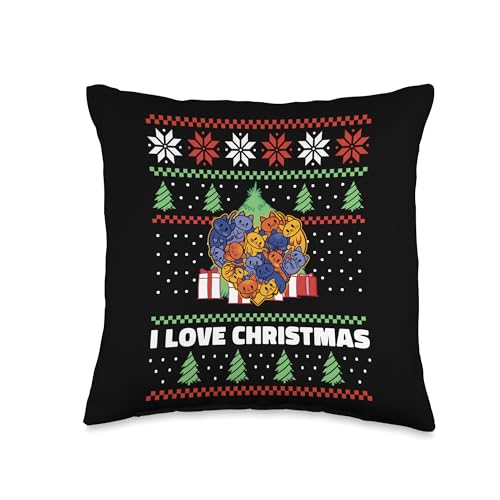 Kittens Hearts Knitting Wool Christmas Design Co. Cute Kittens in a Heart Cat Lover Christmas Xmas Design Throw Pillow, 16x16, Multicolor