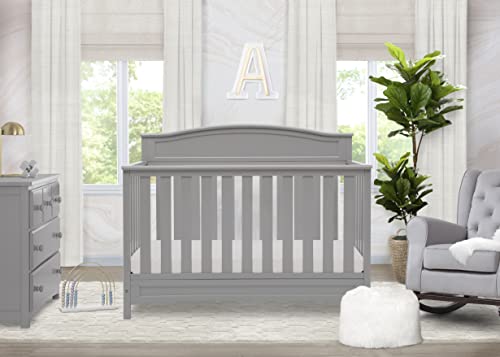 Delta Children Emery Crib 7-Piece Baby Nursery Furniture Set–Includes: Convertible Crib, Glider, Dresser, Changing Top, Crib Mattress, Sheets, & Changing Pad, Grey