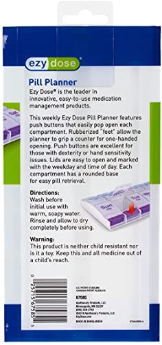 EZY DOSE Push Button (7-Day) Pill, Medicine, Vitamin Organizer | Weekly, 2 Times a Day, AM/PM | Large Compartments | Arthritis Friendly | Clear Lids