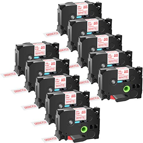GREENCYCLE Compatible for Brother TZe-252 TZe252 Label Tape 24mm 0.94 Inch 1" Red on White Laminated Label Cartridge for PT2730 PT9600 PTD600VP PTD800W, PTH500LI PTP700 PTP710BT PTP750, 10 Pack