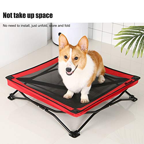 L-ELEGANT Foldable Raised Pet Bed,Portable Elevated Dog Bed with No-Slip Feet,Breathable Sturdy Pet Cot Mesh Fabric for Indoor Or Outdoor Use-Red 62x62x15cm