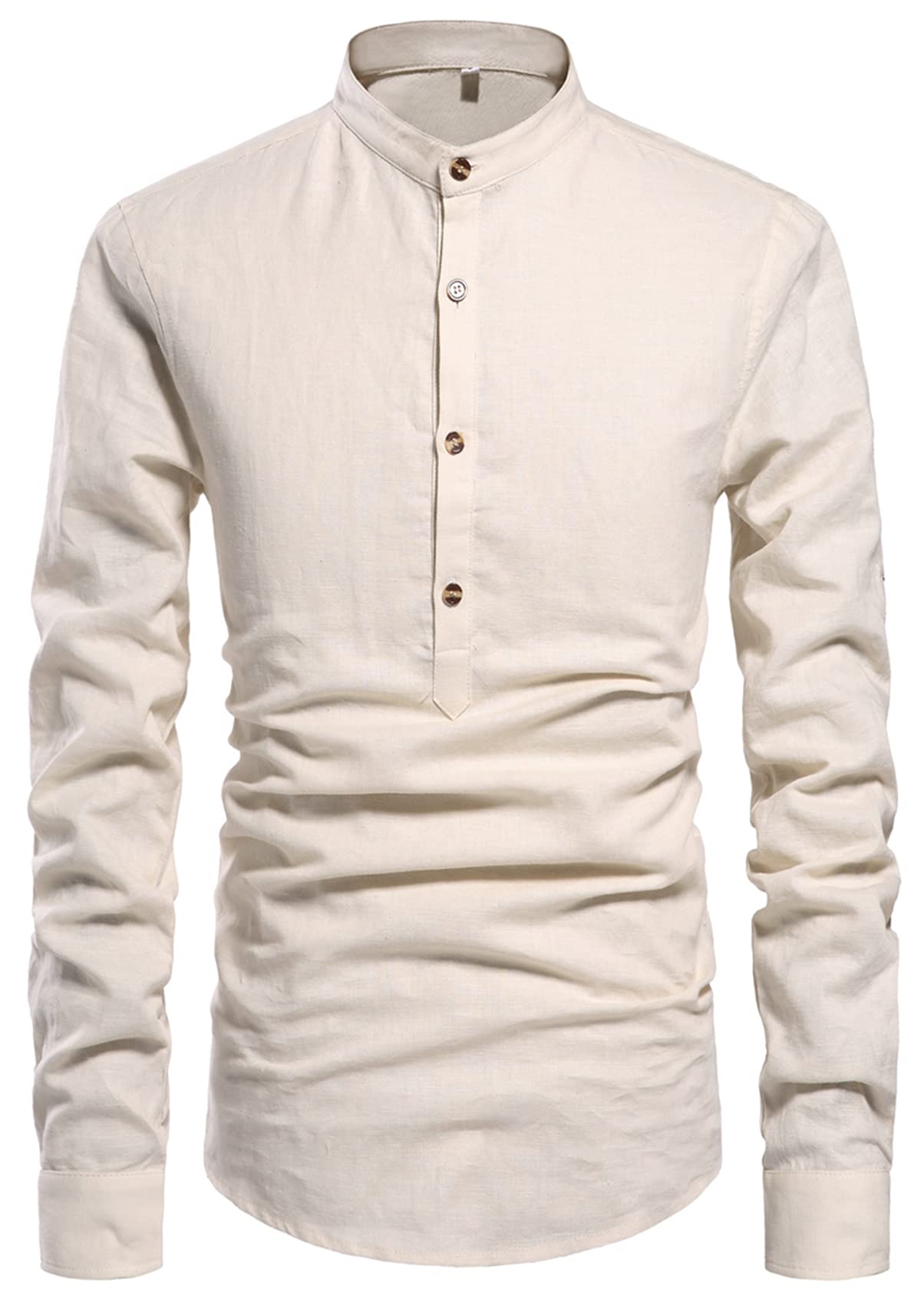 NITAGUT Men's Cotton Linen Blend Shirts , 01 Beige , US M/Chest 38-41