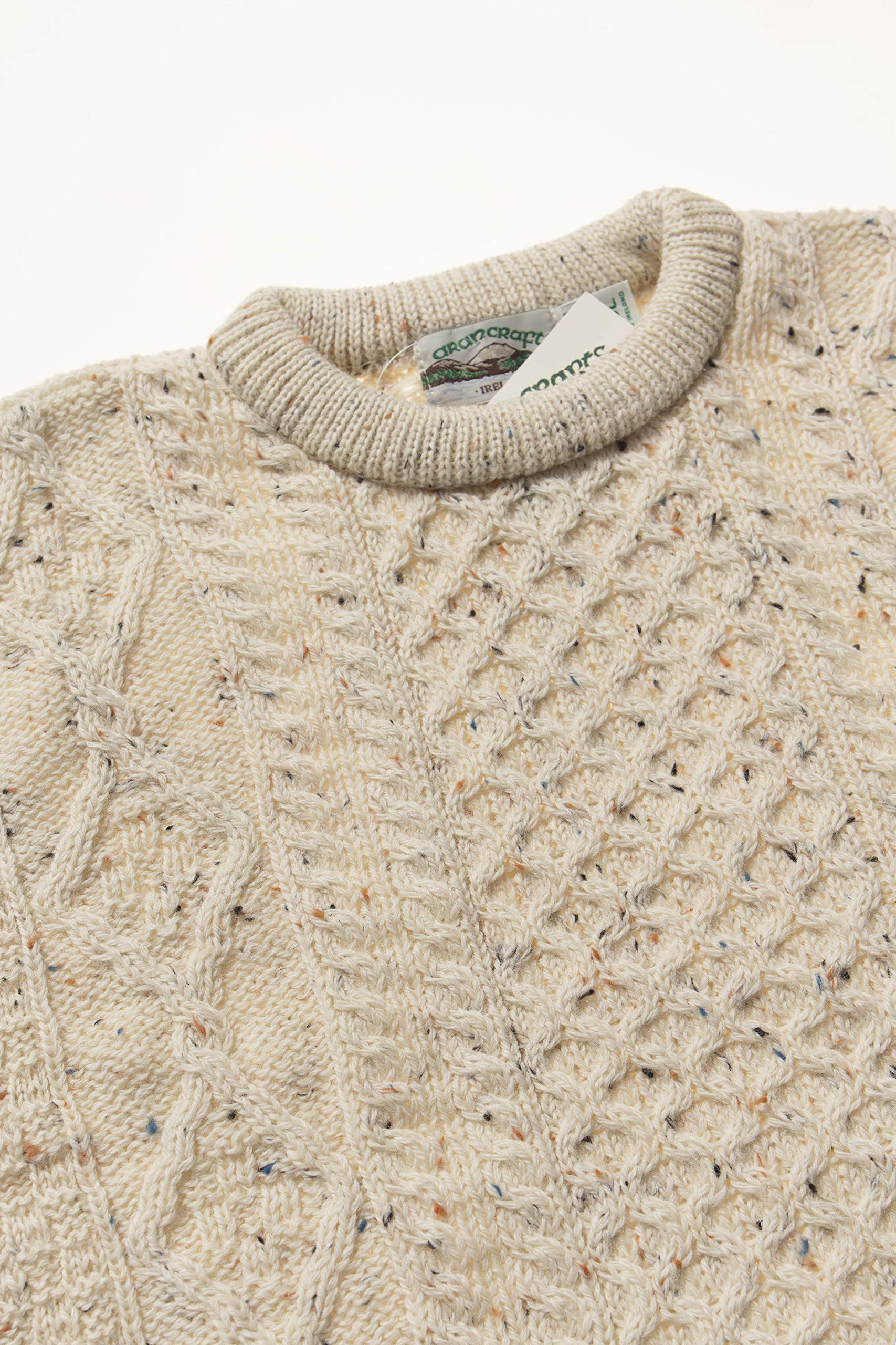Aran Crafts Irish Soft Cable Knitted Wool Crew Neck Unisex Sweater (C1347-LARGE-FLK)