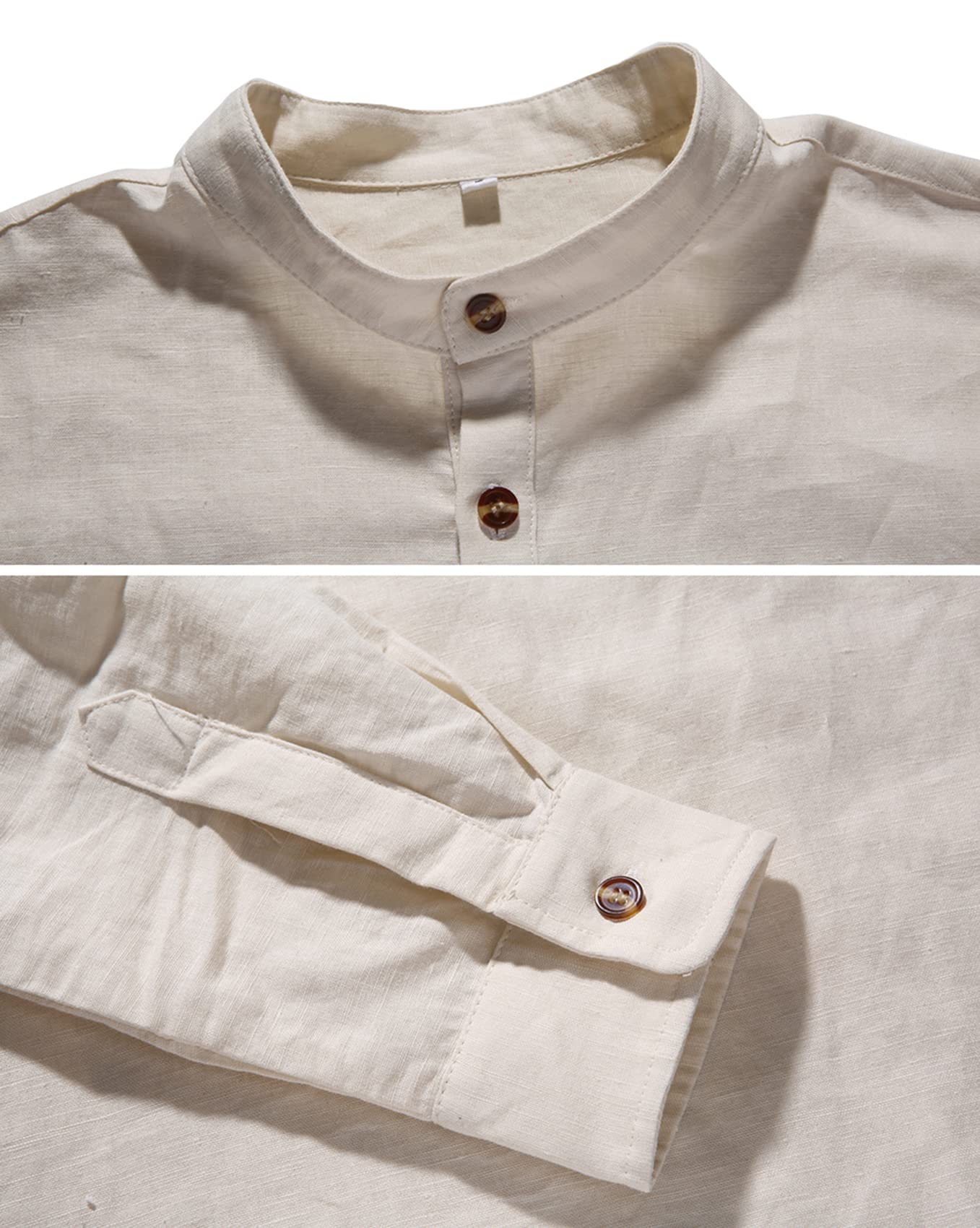 NITAGUT Men's Cotton Linen Blend Shirts , 01 Beige , US M/Chest 38-41