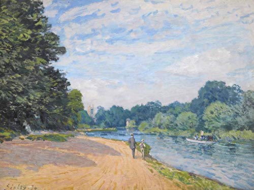 Get Custom Art Alfred Sisley - La Tamise Avec Hampton Church, Gallery Wrapped Canvas Wall Decor - Size 24x32 Inches