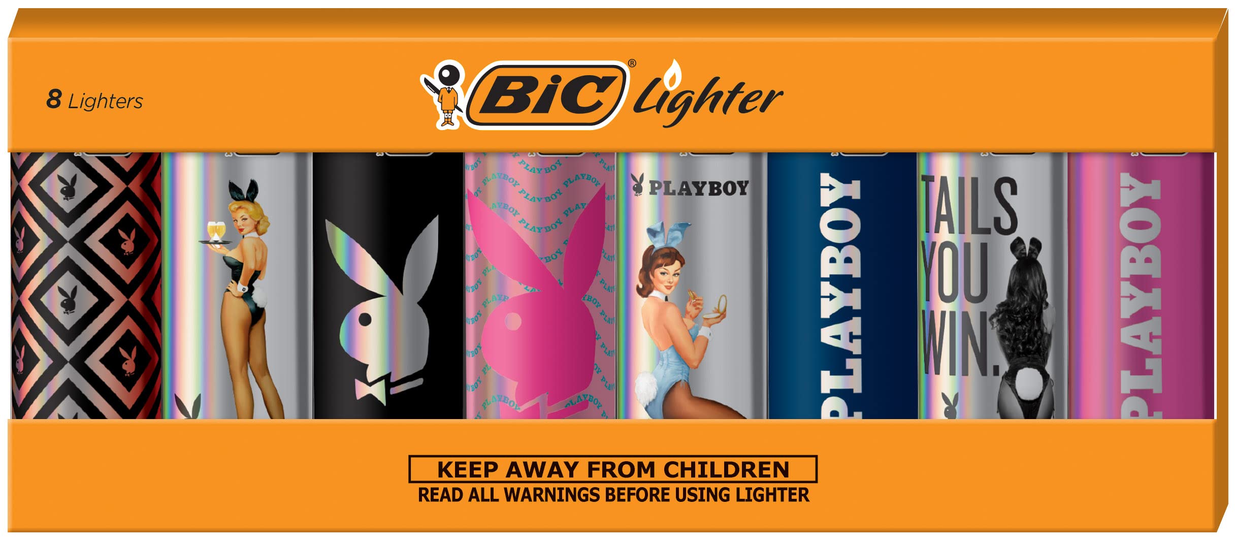 BIC Pocket Lighter, Special Edition Playboy (Holographic) Collection, Assorted Unique Lighter Designs, 8 Count Pack of Lighters