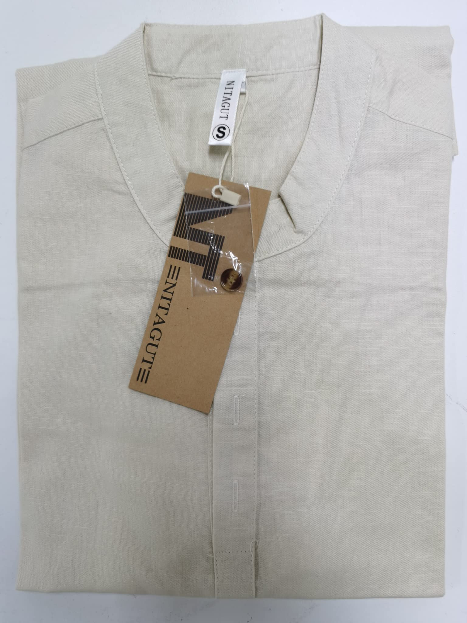 NITAGUT Men's Cotton Linen Blend Shirts , 01 Beige , US M/Chest 38-41
