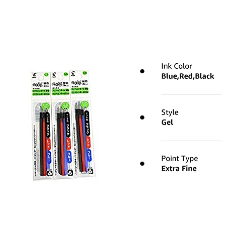Pilot Gel Ink Refills for FriXion Ball 4 Gel Ink Multi Pen 0.5mm Black/Blue/Red Ink 3 Packs 9 Refills Total Value Set