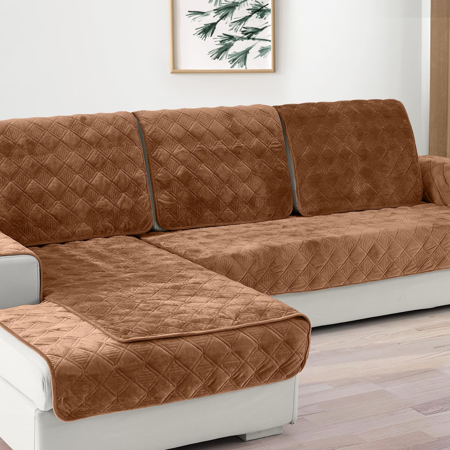 Deep Dream Couch Cover, 1 Piece Couch Arm Covers & Backrest Cover, Sectional Couch Covers, Anti-Slip Armrest Covers for Dogs Cats Recliner Loveseat Sofa L Shaped, 28 x 28 Inch - Light Coffee(1 Piece)
