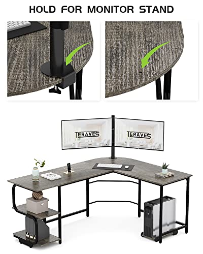 Teraves Reversible L Shaped Desk with Shelves 69“ Corner Computer Desk Gaming Desk Workstation for Home Office