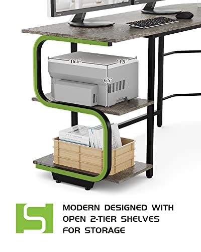 Teraves Reversible L Shaped Desk with Shelves 69“ Corner Computer Desk Gaming Desk Workstation for Home Office