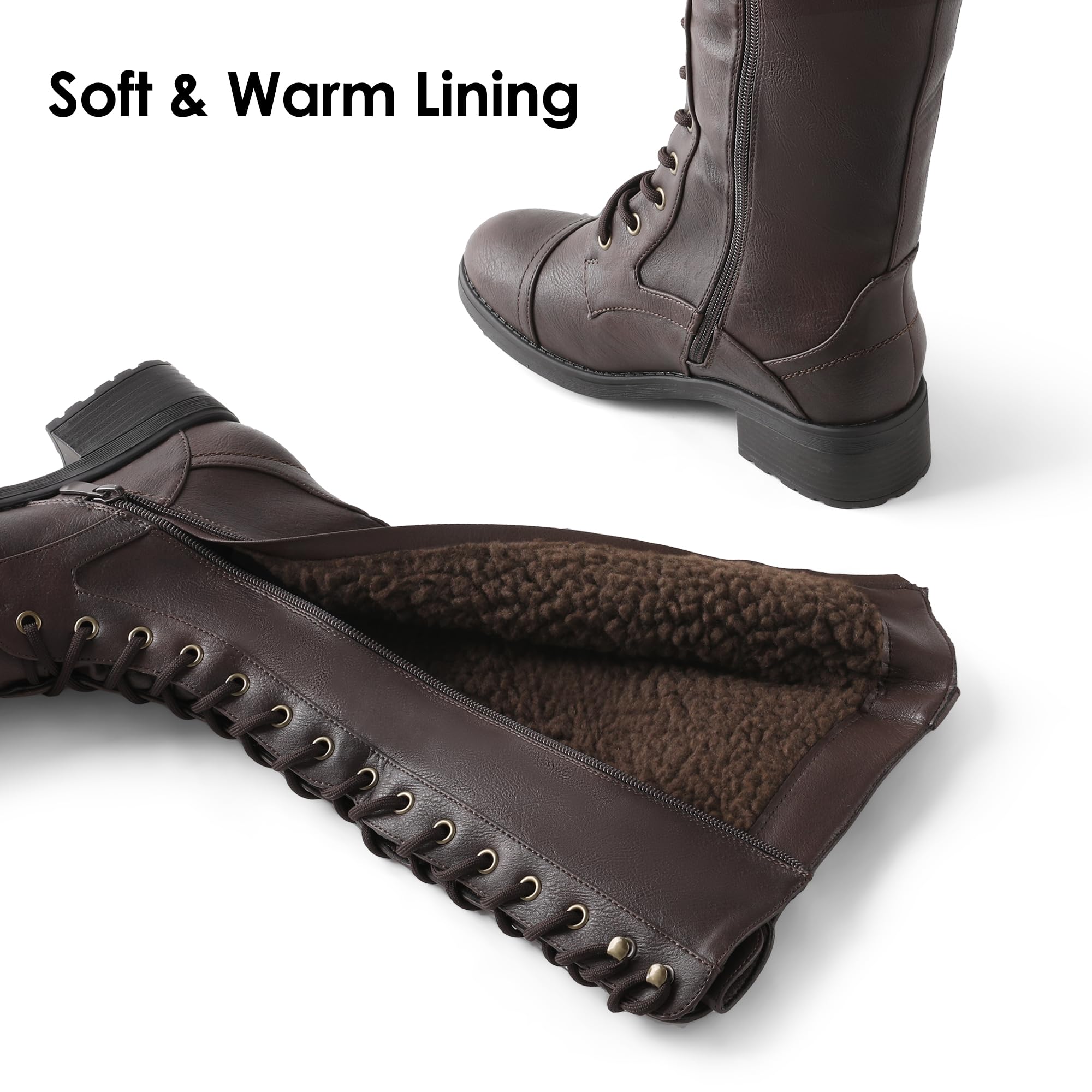 DREAM PAIRS Women's Pu Knee High Riding Combat Boots,Size 11,Brown,Georgia
